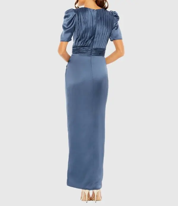 Mac Duggal Charmeuse Column Gown With Puff Sleeves