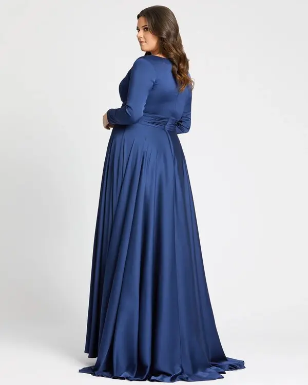 Mac Duggal Satin Long Sleeve Evening Gown