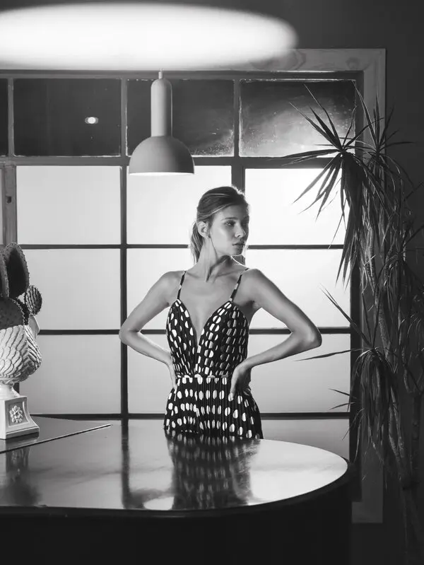 Mac Duggal Pleated Charmeuse Polka Dot Jumpsuit
