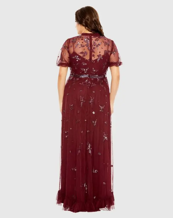 Mac Duggal Embellished Faux Wrap Gown - Bordeaux