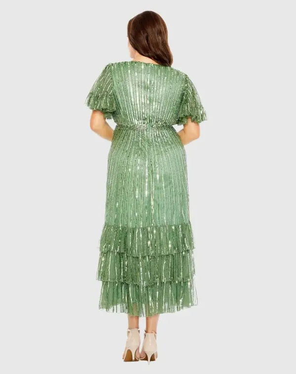 Mac Duggal Sequin Faux Wrap Ruffle Dress