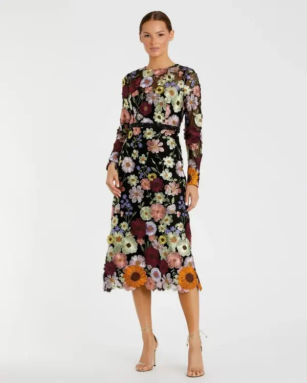 Mac Duggal Embroidered A-line Midi Dress