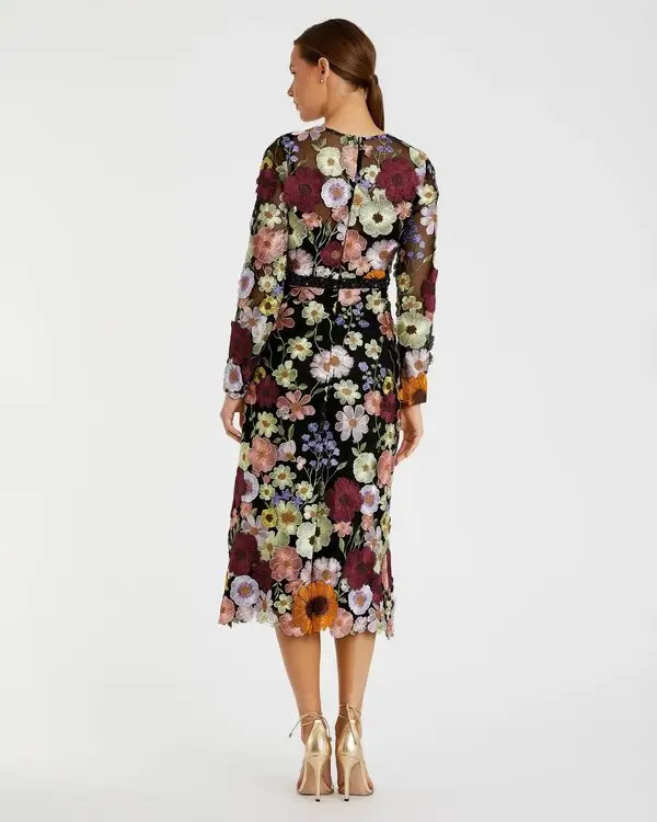 Mac Duggal Embroidered A-line Midi Dress