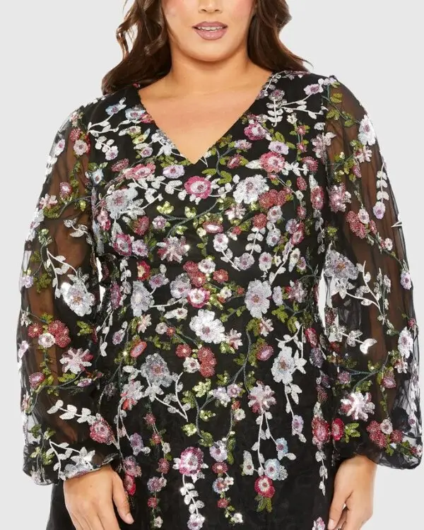 Mac Duggal Embellished A-line Dress With Puff Sleeves