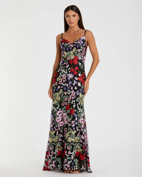 Mac Duggal Embroidered Floral Trumpet Gown