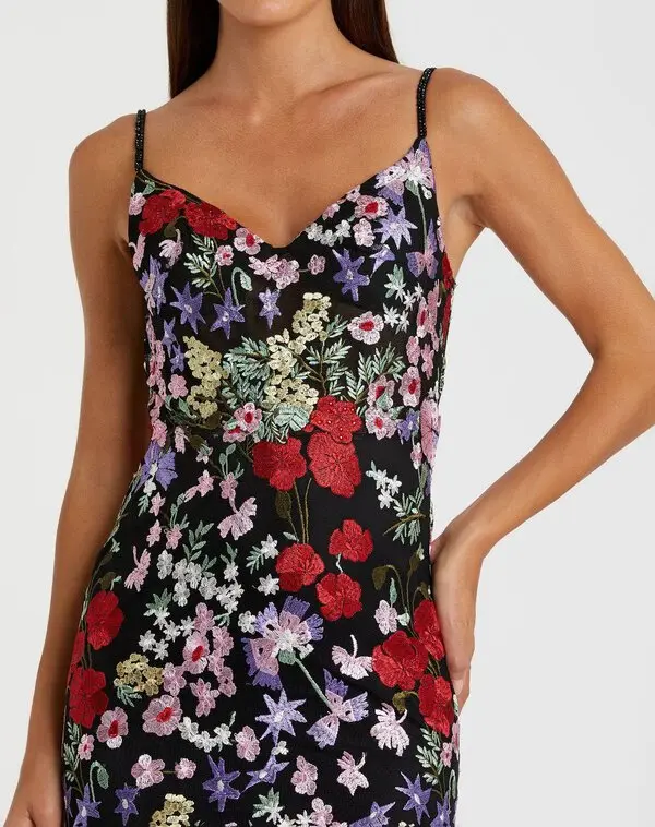 Mac Duggal Embroidered Floral Trumpet Gown