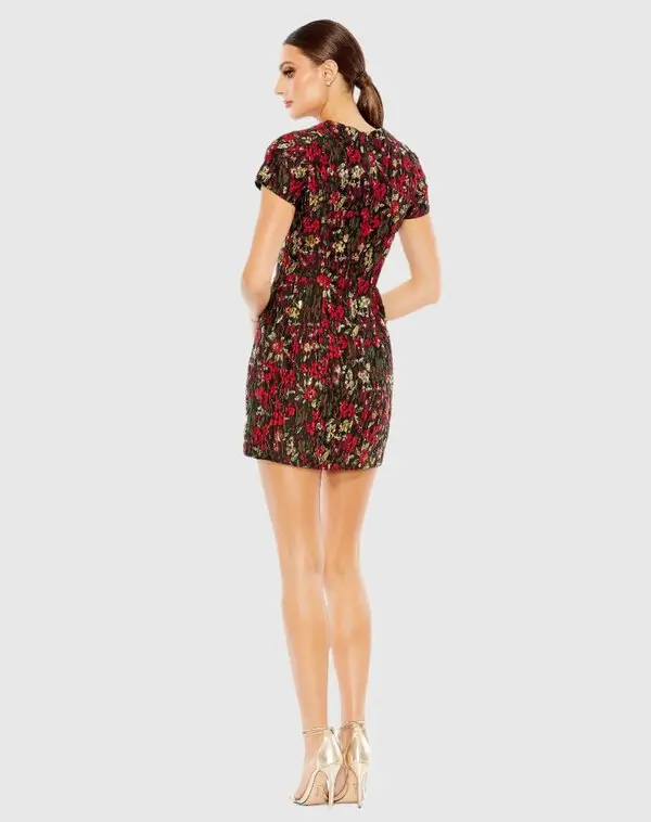Mac Duggal Floral Brocade Cap Sleeve Mini Dress