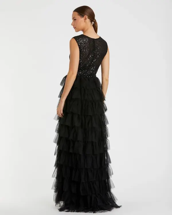 Mac Duggal Ruffle Tiered Sequin Gown