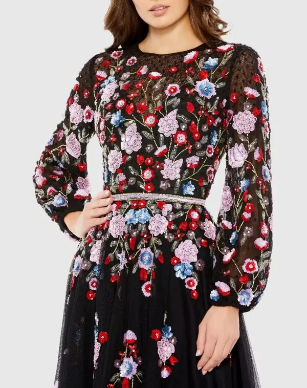 Mac Duggal Sequin Floral High Neck Cocktail Dress