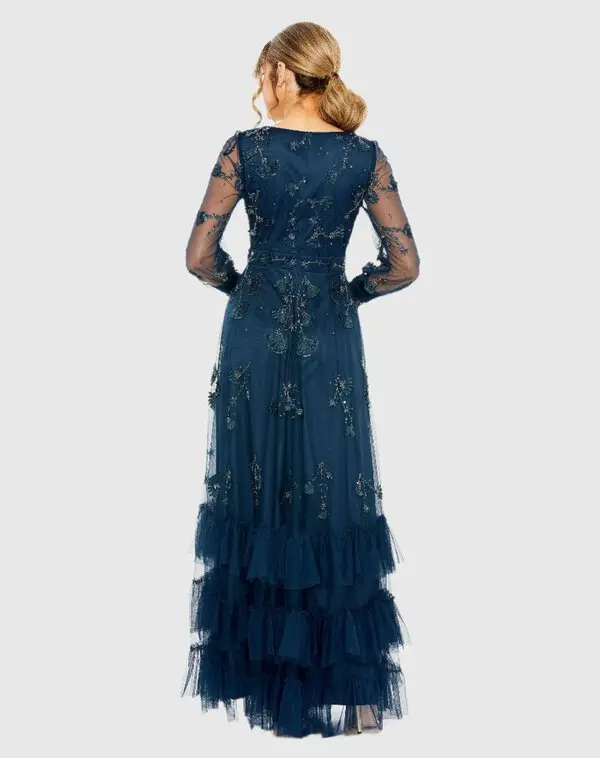 Mac Duggal Embellished V-neck Tiered Gown