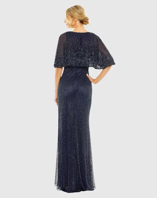 Mac Duggal Sequin-embellished High Neck Gown With Cape Sleeves