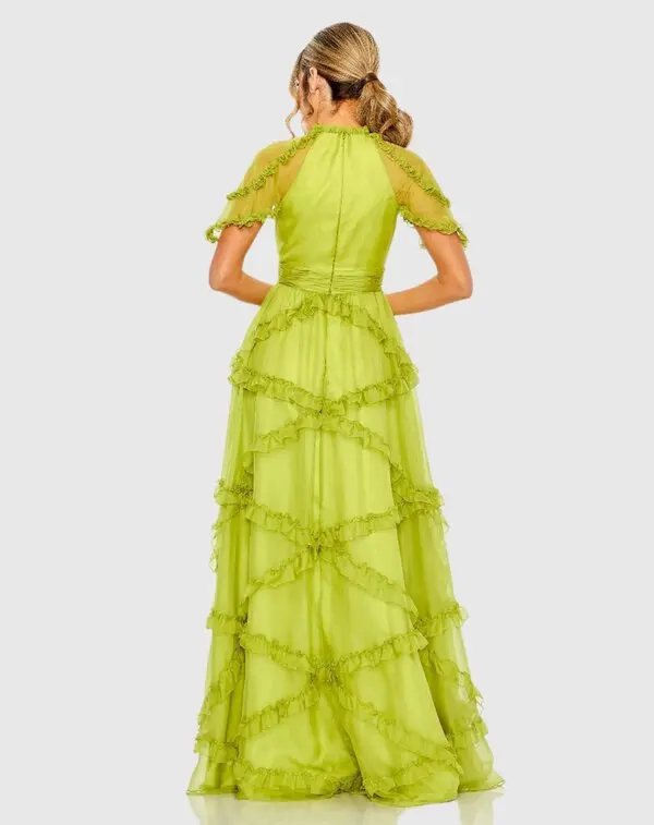 Mac Duggal Chiffon Flutter Sleeve Gown - Apple Green