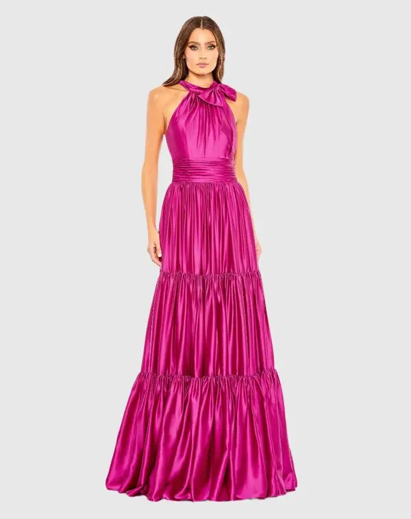 Mac Duggal Ruffle Tiered Halter Neck Gown