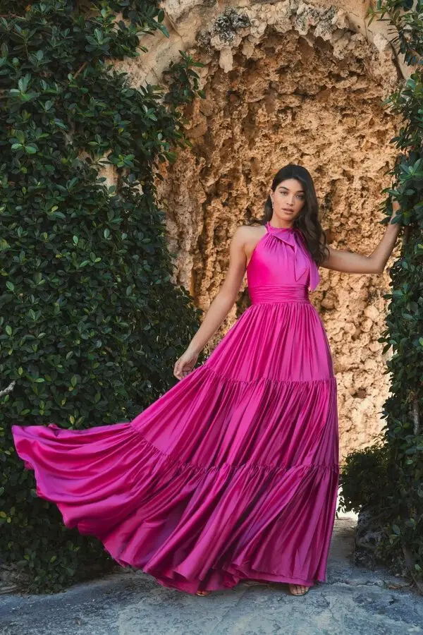 Mac Duggal Ruffle Tiered Halter Neck Gown