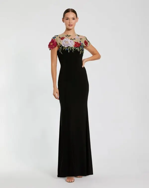 Mac Duggal Embellished Floral Column Gown