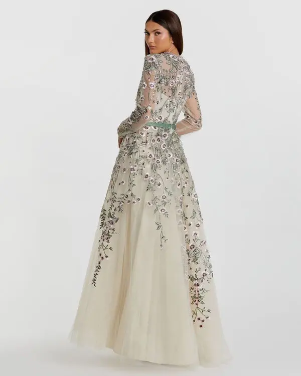 Mac Duggal Floral Embellished A-line Gown