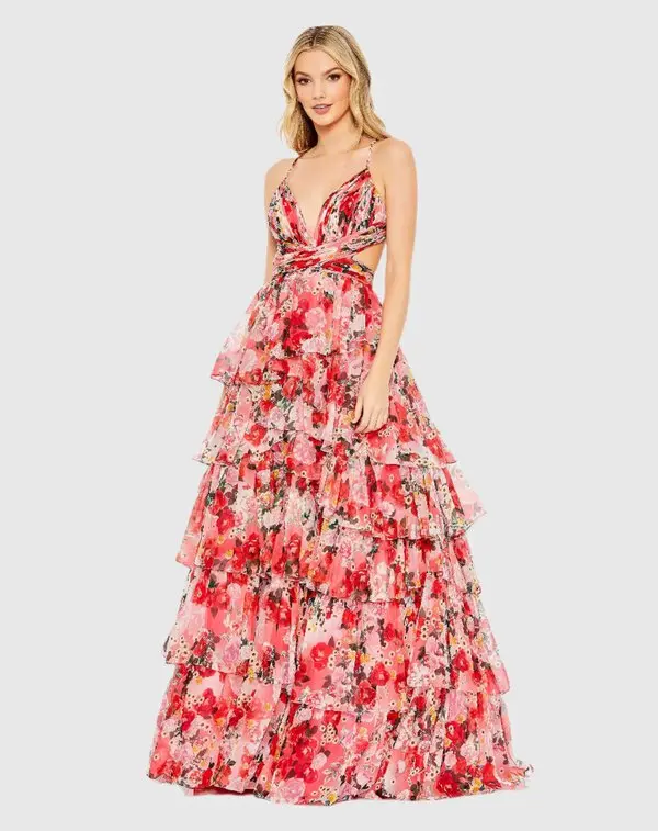 Mac Duggal Pleated Chiffon Cut Out Ball Gown