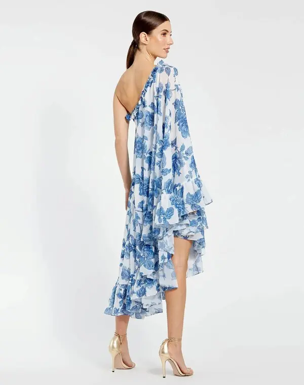 Mac Duggal Floral-printed Chiffon One-shoulder Dress - White Multi