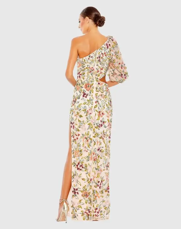 Mac Duggal Floral Embellished One-shoulder Gown