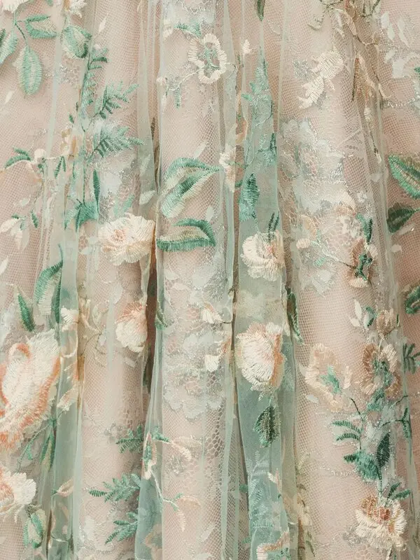 Mac Duggal Floral Embroidered Illusion V-neck Gown