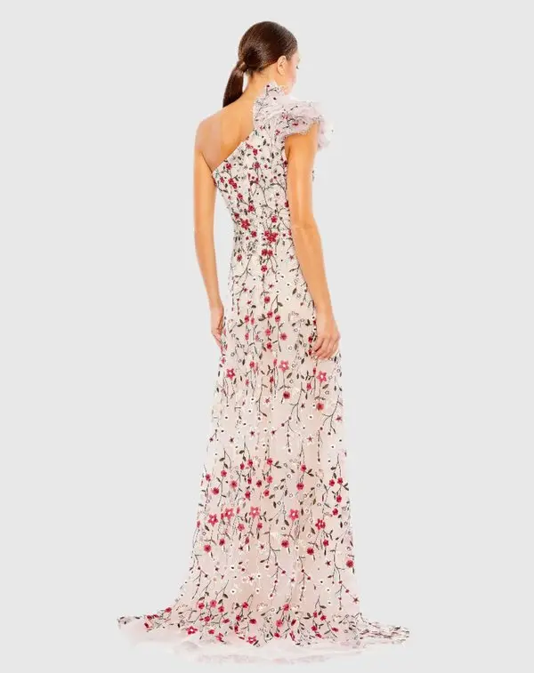 Mac Duggal Embellished One-shoulder Floral Gown