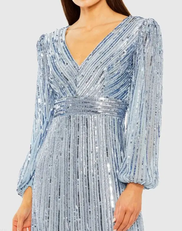Mac Duggal Sequin A-line V-neck Ruffle Dress