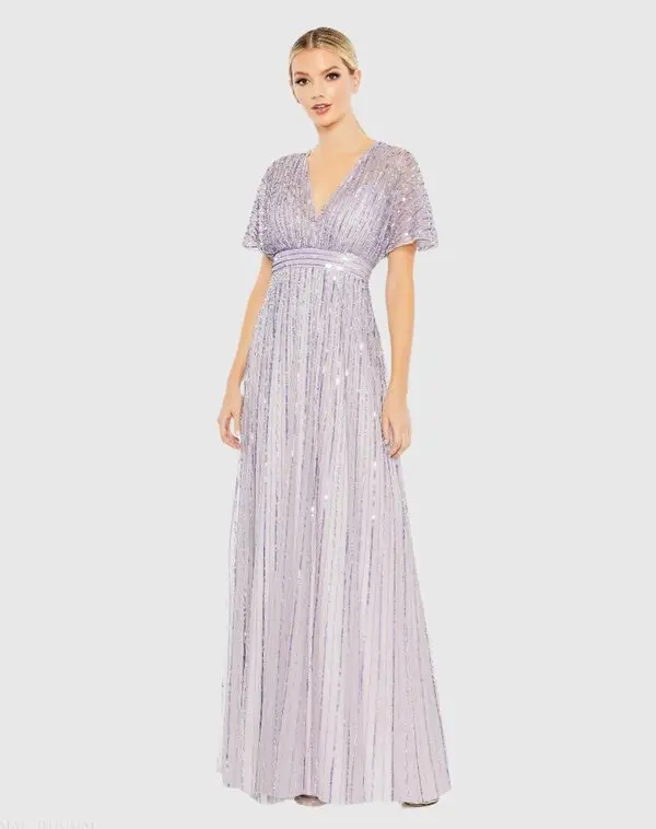 Mac Duggal Sequin Embellished Butterfly Sleeve Gown