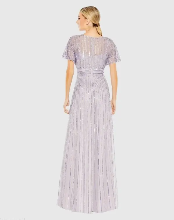 Mac Duggal Sequin Embellished Butterfly Sleeve Gown