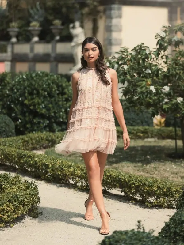 Mac Duggal Sleeveless Beaded Ruffle Mini Dress