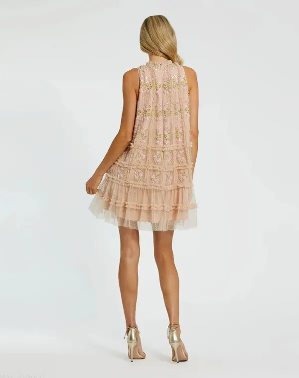 Mac Duggal Sleeveless Beaded Ruffle Mini Dress
