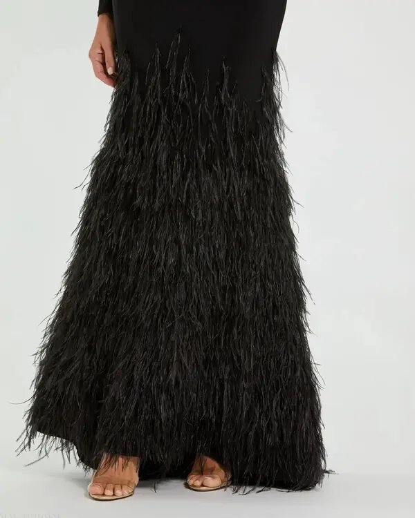 MAC DUGGAL COLLECTION Long Sleeve Feather Trim Gown