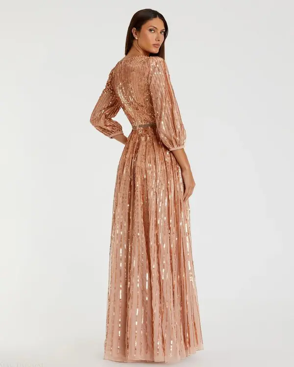 Mac Duggal Sequin-embellished Mesh Gown - Apricot