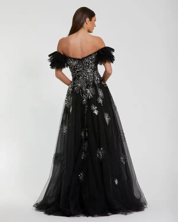 Mac Duggal Tulle Off-the-shoulder Gown With Sequin Details