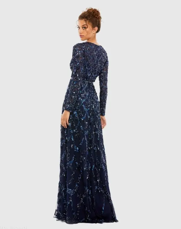 Mac Duggal Embellished Illusion High Neck A-line Gown - Midnight