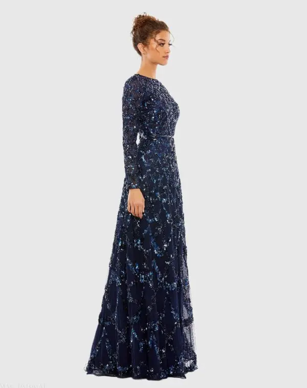 Mac Duggal Embellished Illusion High Neck A-line Gown - Midnight