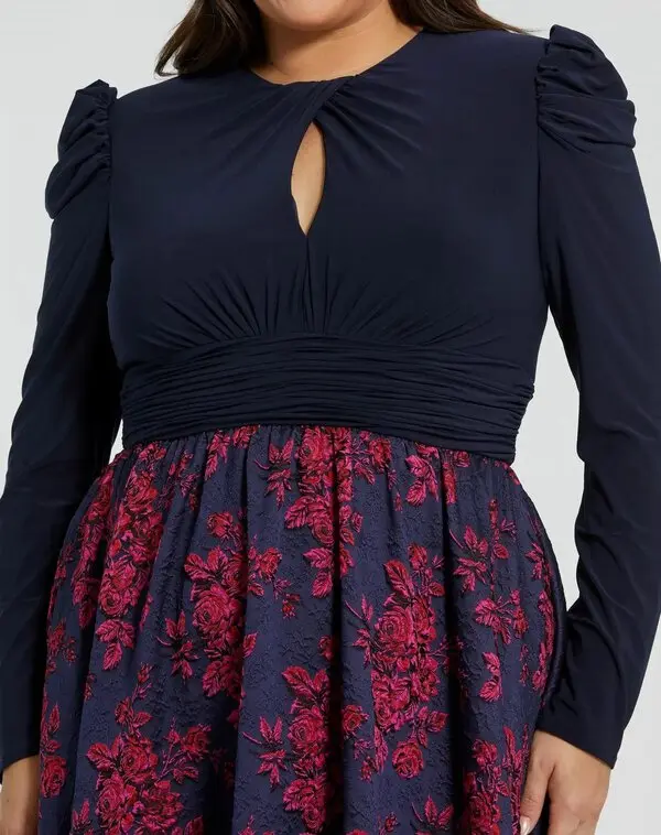 Mac Duggal Floral Bottom Gown With Long Sleeves
