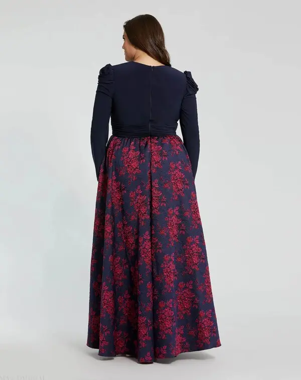Mac Duggal Floral Bottom Gown With Long Sleeves