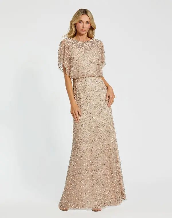 Mac Duggal Embellished High Neck Gown With Cape