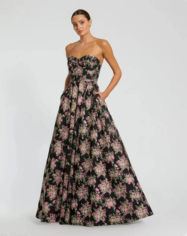 Mac Duggal Strapless Sweetheart Floral Ballgown