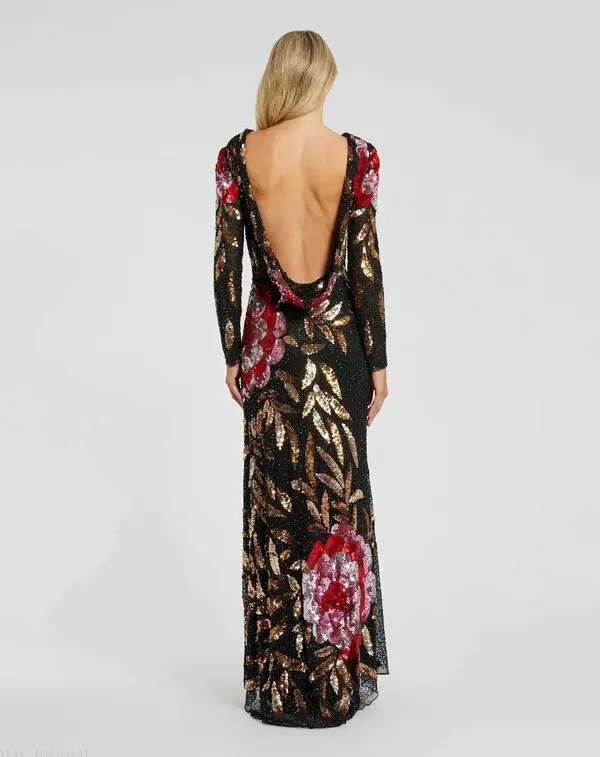Mac Duggal Embellished Floral Backless Gown