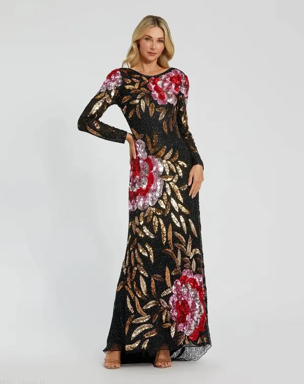 Mac Duggal Embellished Floral Backless Gown