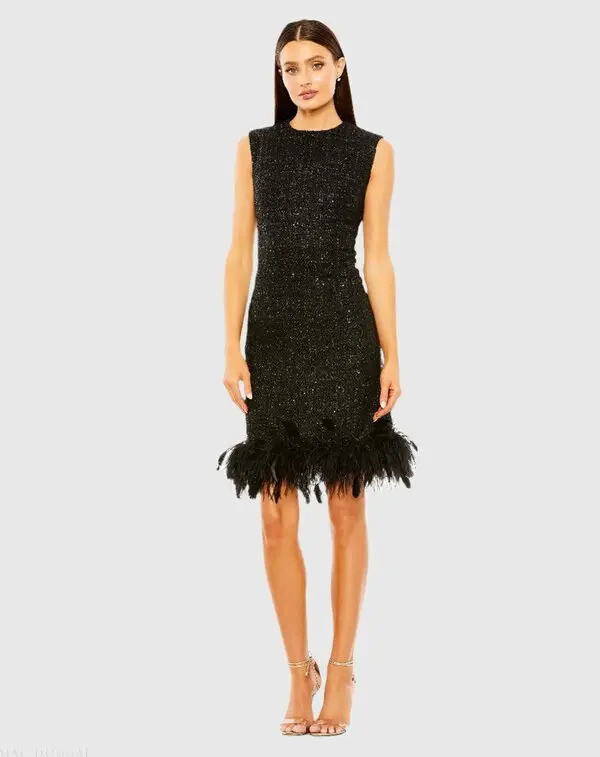 Mac Duggal Feather-trimmed Shift Dress
