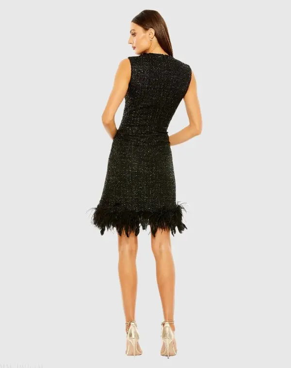 Mac Duggal Feather-trimmed Shift Dress
