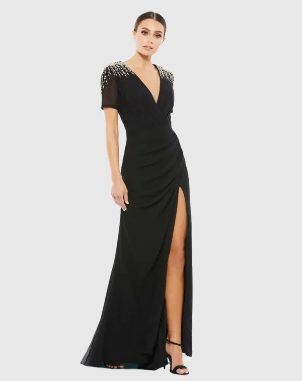 Mac Duggal Embellished Shoulder Evening Gown