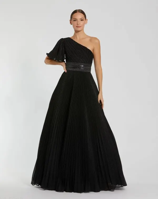 Mac Duggal Pleated Shimmering Lurex Gown