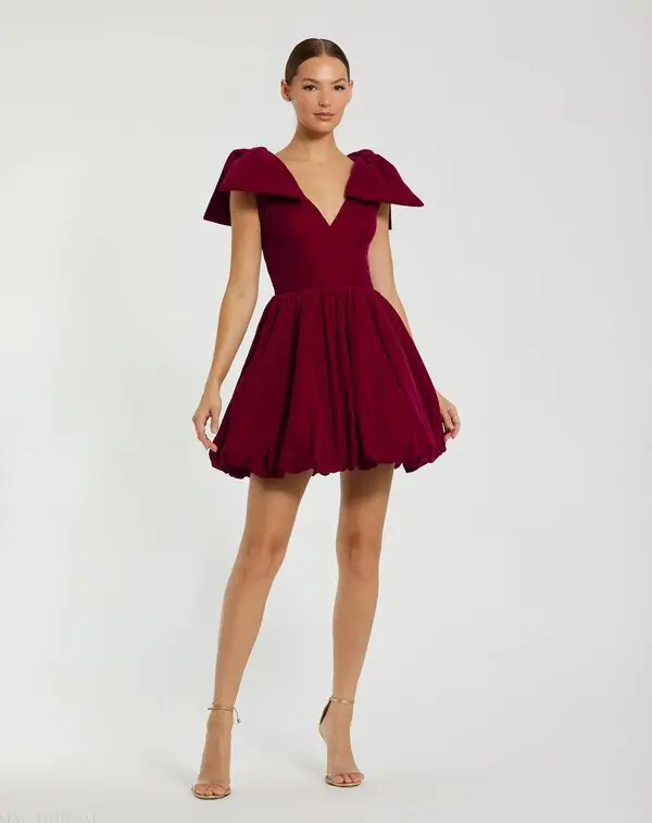 Mac Duggal Velvet Mini Dress With Bow Detail