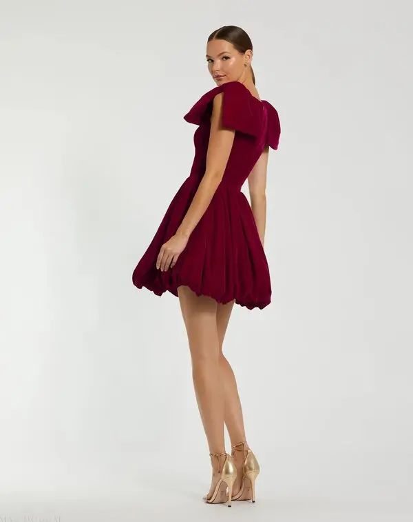 Mac Duggal Velvet Mini Dress With Bow Detail
