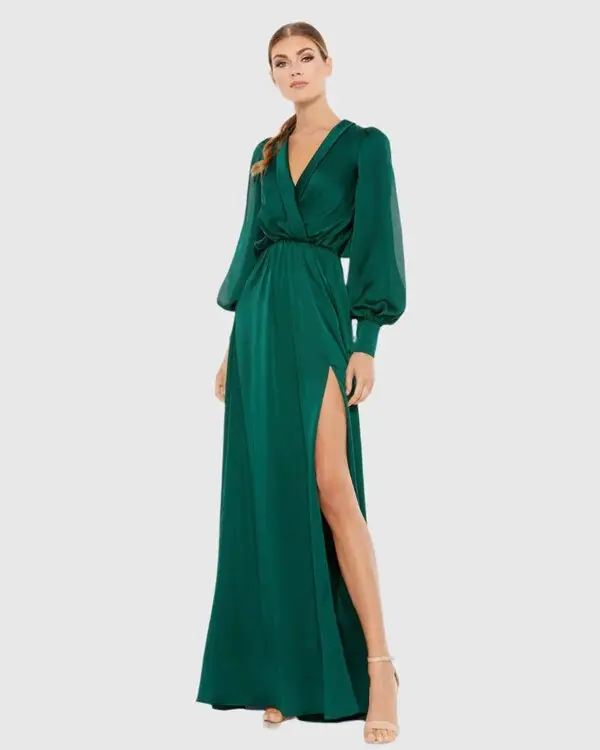 Mac Duggal Faux Wrap Gown - Deep Emerald