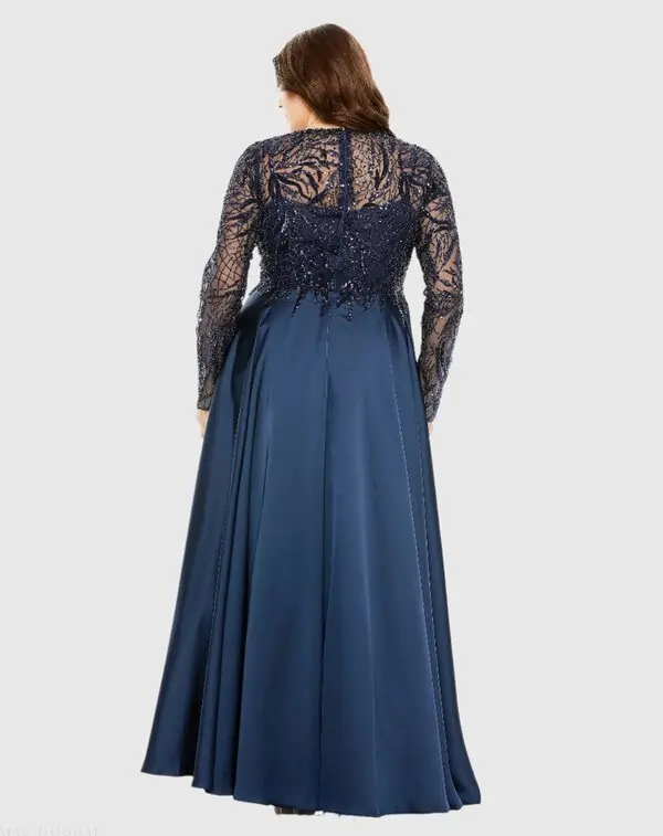 Mac Duggal Long Sleeve Beaded Top Gown