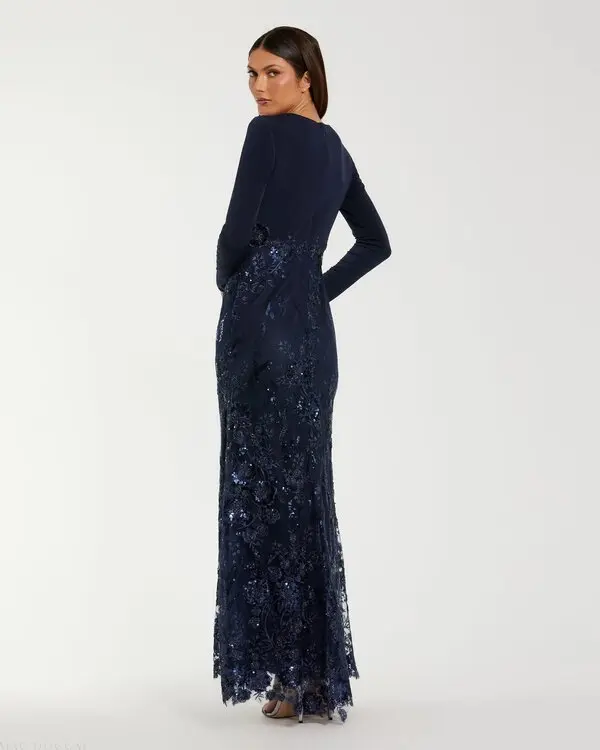 Mac Duggal Embellished Long Sleeve Wrap Over Trumpet Gown